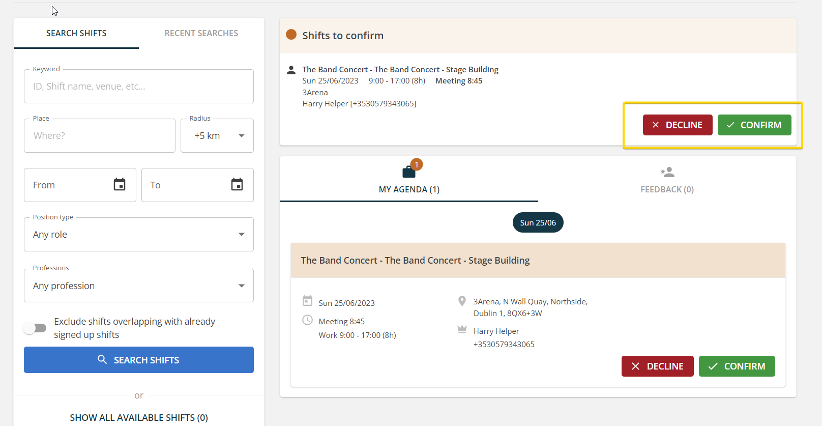 Attendance confirmation